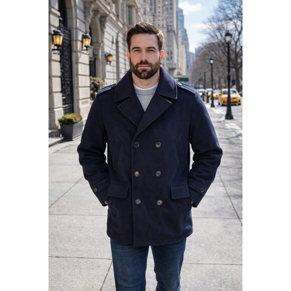 Express | Jackets & Coats | New Express Mens Navy Wool Pea Coat ...